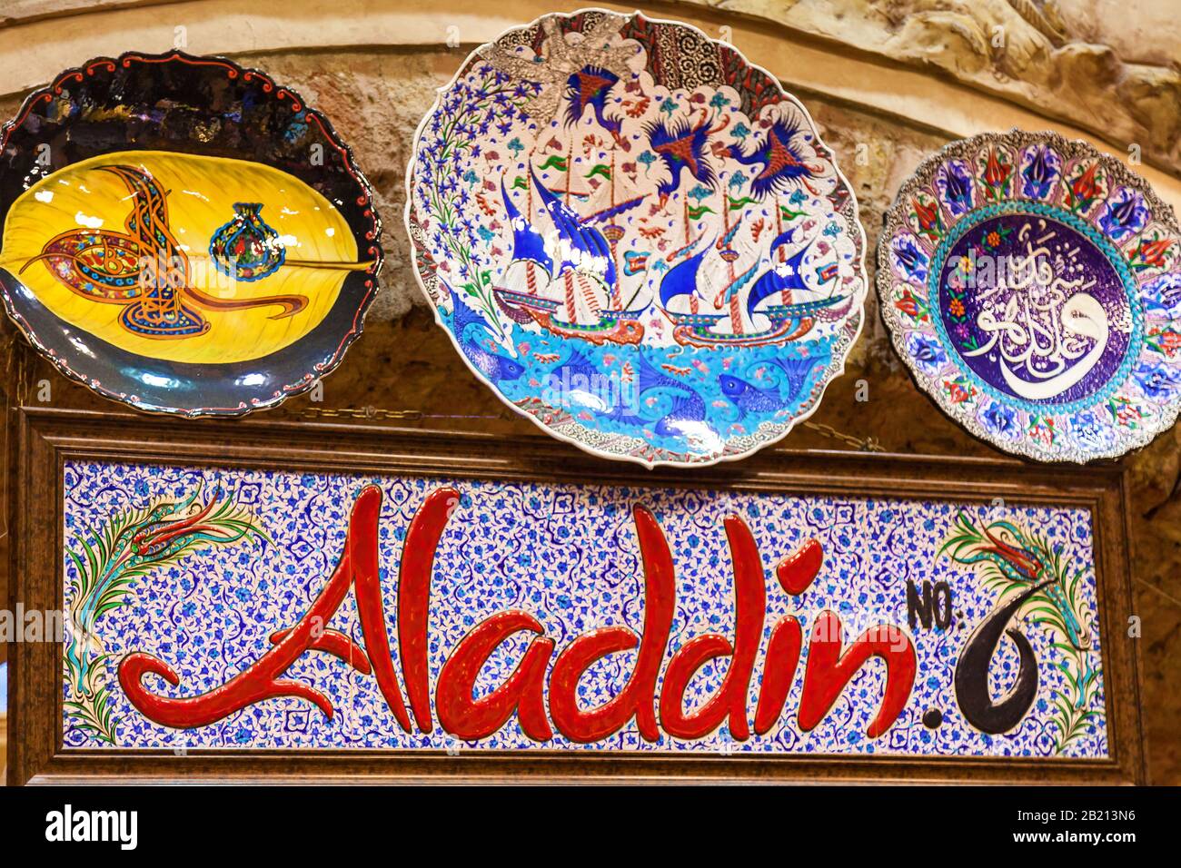 Turkey Alanya April 18, 2018: A handmade mosaic signboard with ...