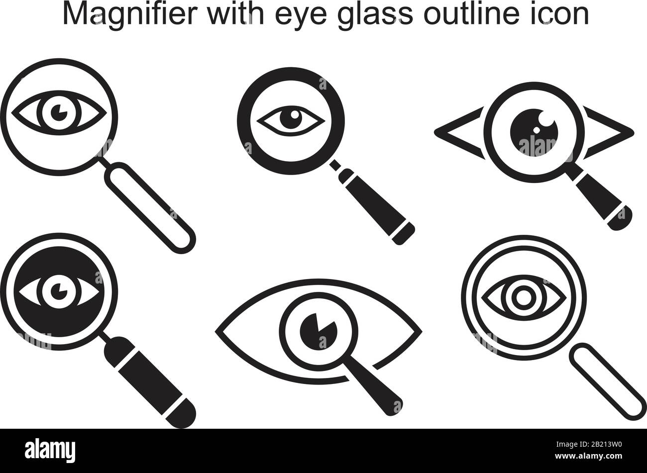 Magnifier with eye glass outline Icon template black color editable ... Magnifier with eye glass outline Icon template black color editable ...