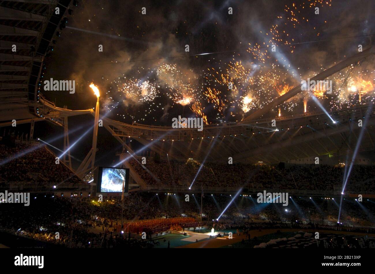 Athens, Greece 17SEP04: Fireworks mark the lighting of the Paralympic ...