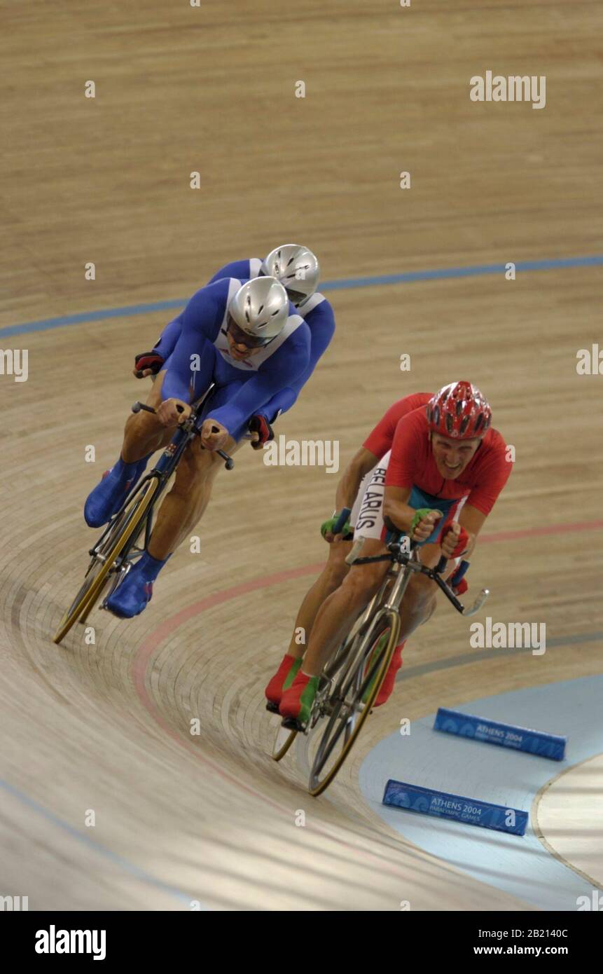 Athens, Greece 18SEP04: Indoor track tandem cycling time trials at the ...