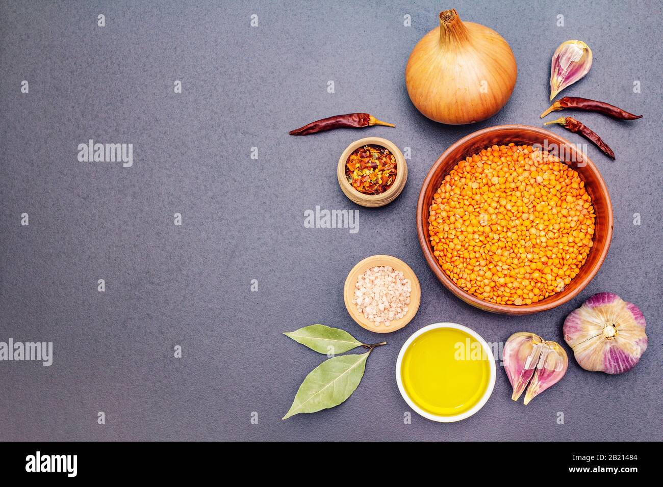 Raw ingredients for dish tarka dal, Daal Curry, traditional Indian Dhal ...