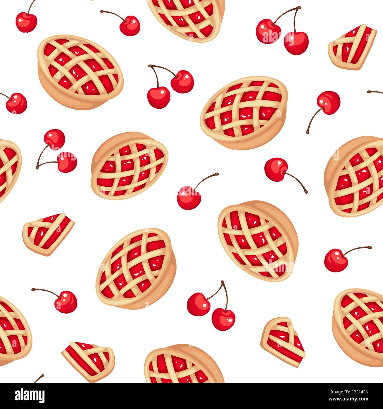 Vector seamless pattern with cherry pies and cherries on white Stock ...