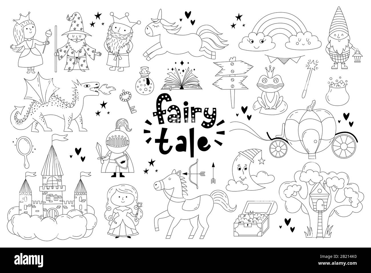 Set of fairy tale objects collection. Hand-drawn doodle illustration ...