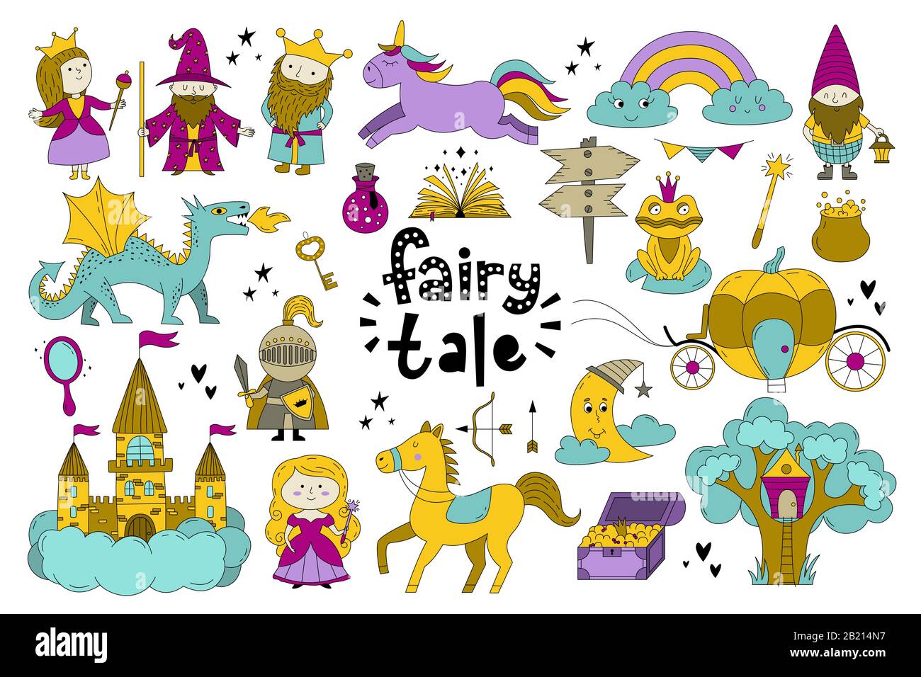 Set of fairy tale objects collection. Hand-drawn doodle illustration ...