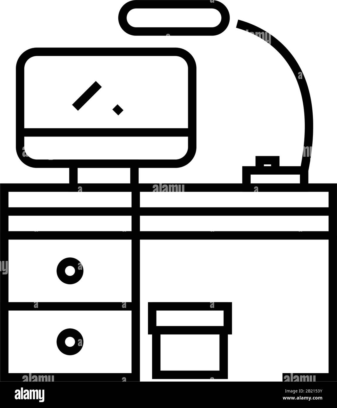Office table line icon, concept sign, outline vector illustration ...