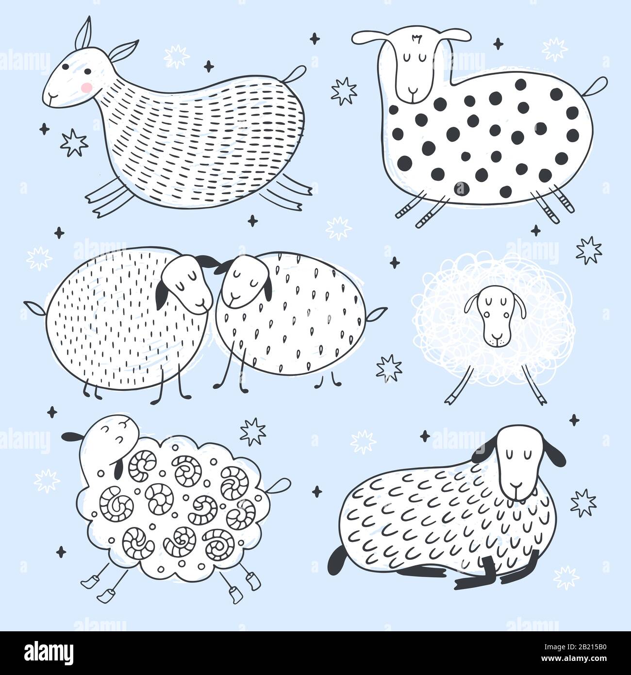 Hand drawn set with cute sheep. Vector doodle illustration with lamb ...