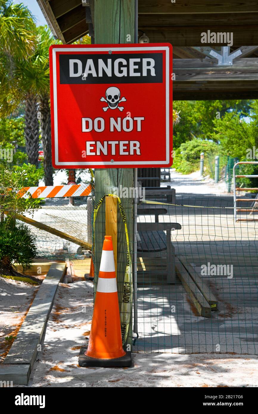Square Red Danger Do Not Enter Sign with Skull and Cross Bones at a ...
