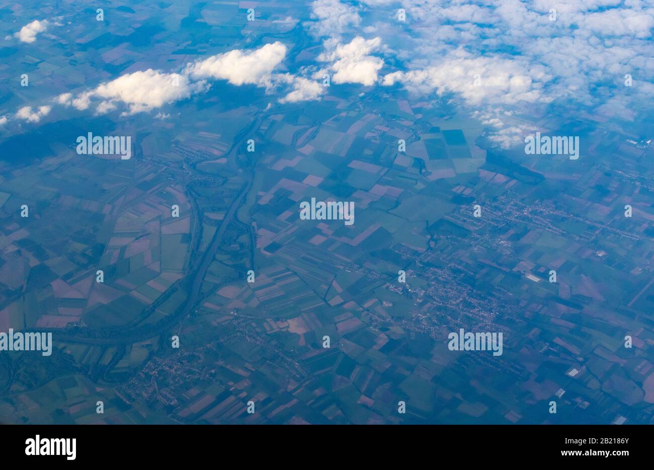 Aerial picturesque view seen by flying plane in Bihor County, western ...