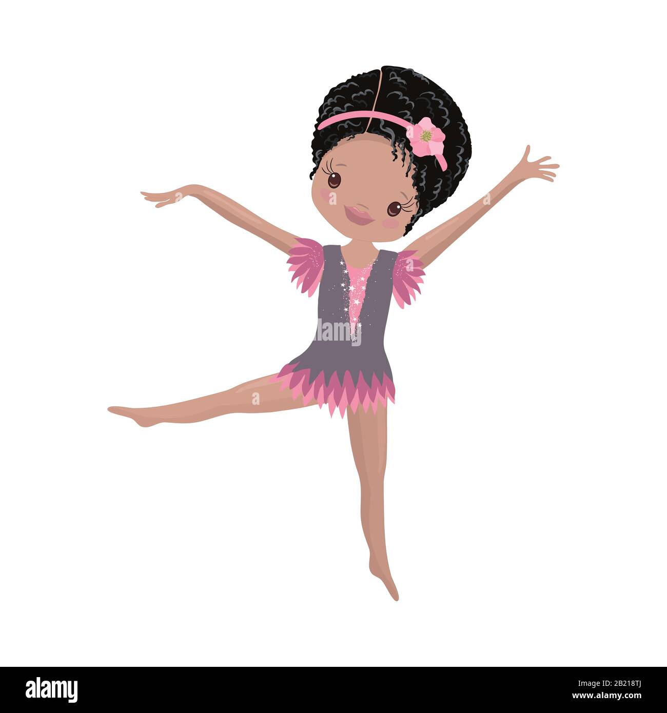 Clipart Cute African American Girl Gymnast Gym. Vector Illustration ...