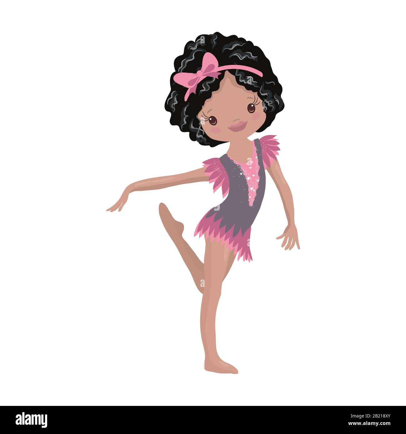 Clipart Cute African American Girl Gymnast Gym. Vector Illustration ...