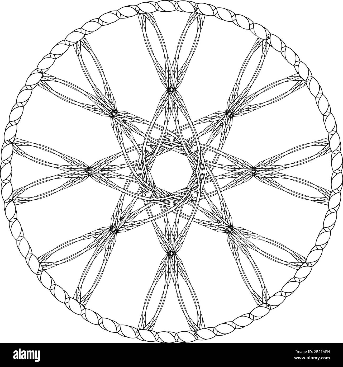 Contour abstract entwined wheel with octagonal star in knotted circle ...