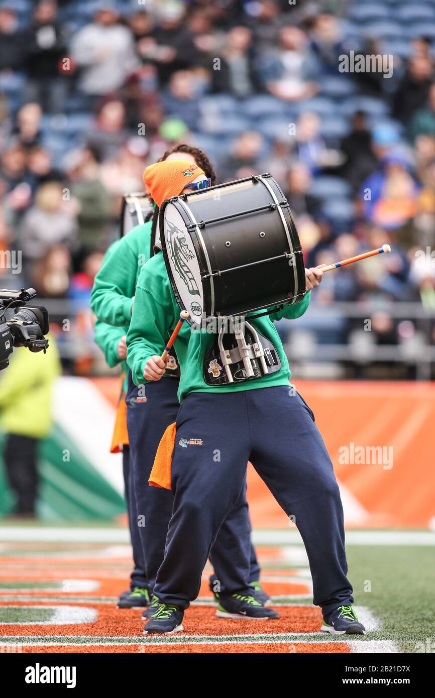 Seattle Dragons Fire Line preforming during half time of an XFL ...