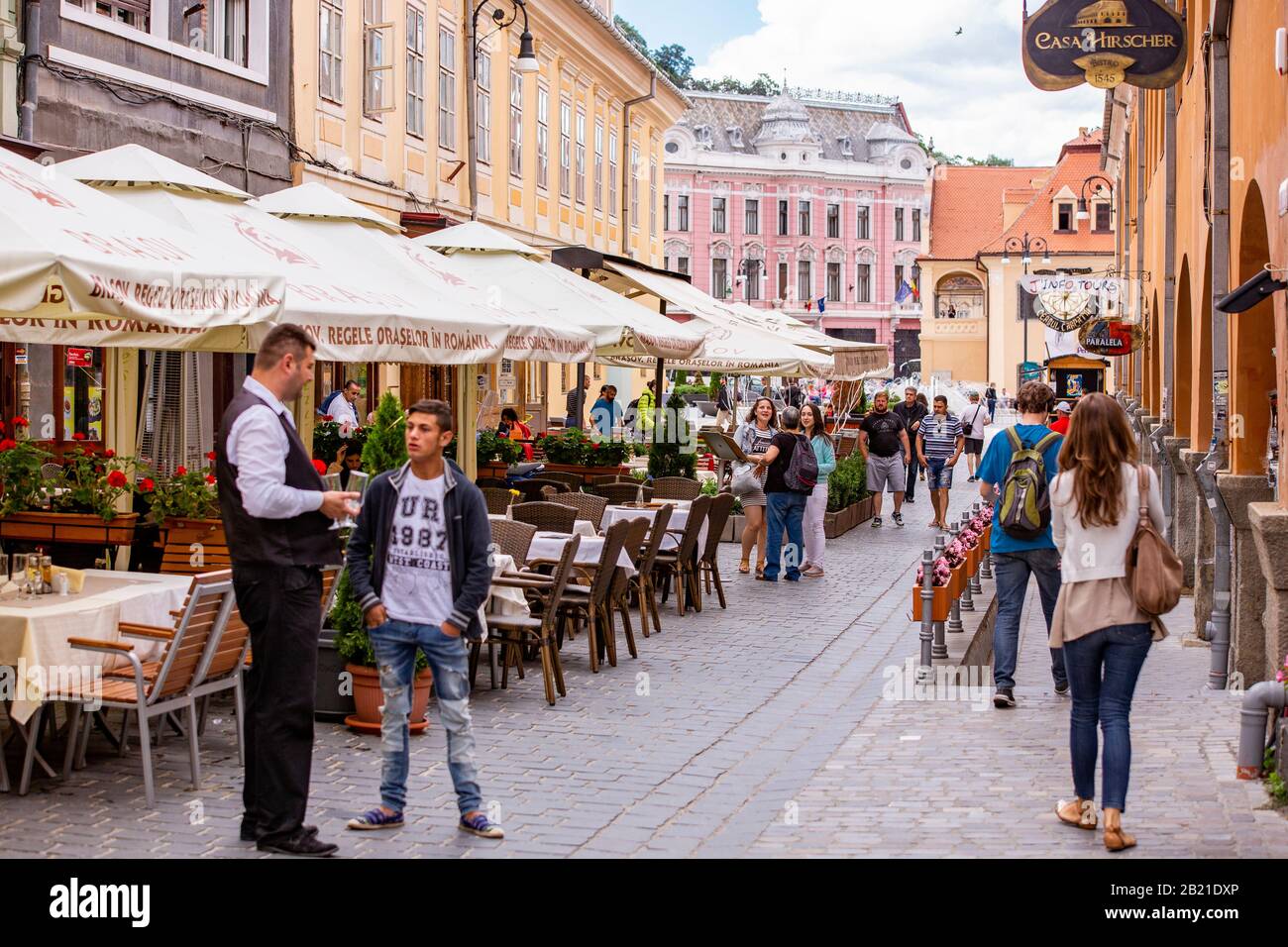 Brasov / Romania - A city vibrant with life. Old town architecture and ...