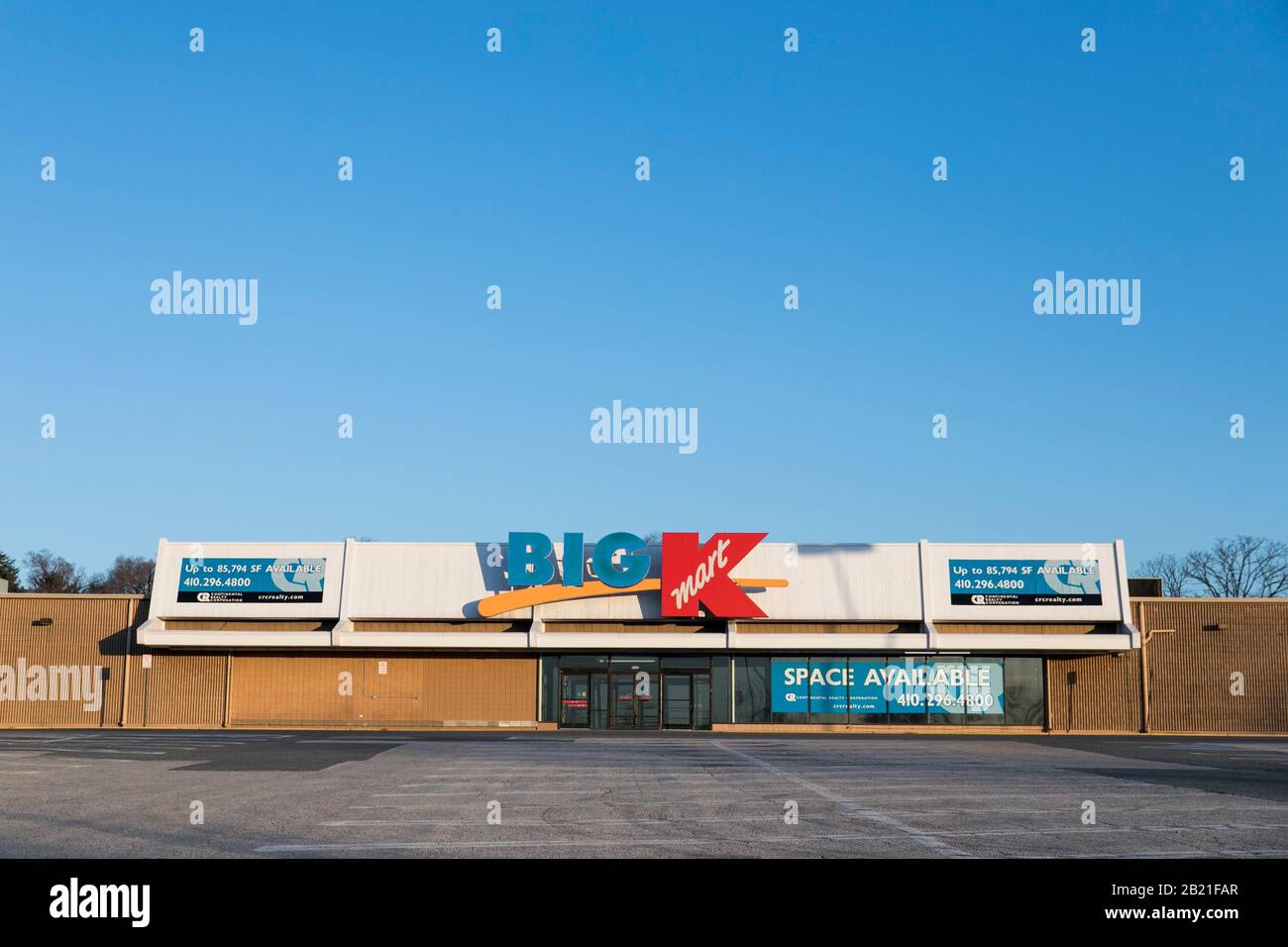 A 'Space Available" sign outside of a closed and abandoned Big Kmart ...