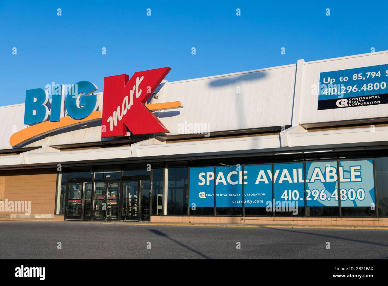 A 'Space Available" sign outside of a closed and abandoned Big Kmart ...