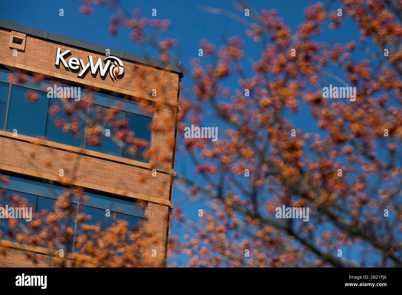 A logo sign outside of the headquarters of KeyW in Hanover, Maryland on ...