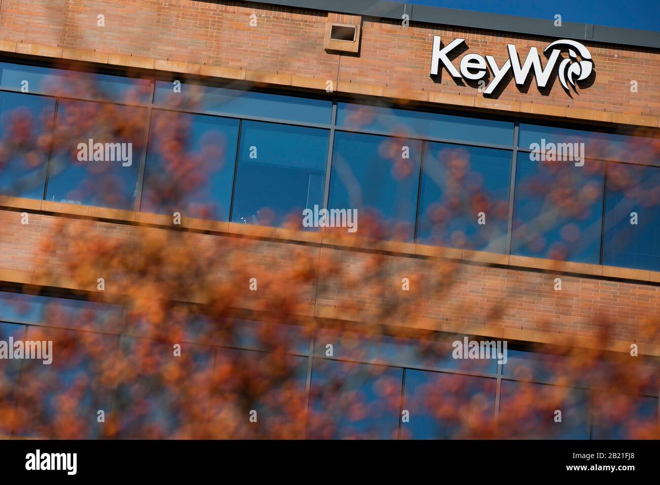 A logo sign outside of the headquarters of KeyW in Hanover, Maryland on ...
