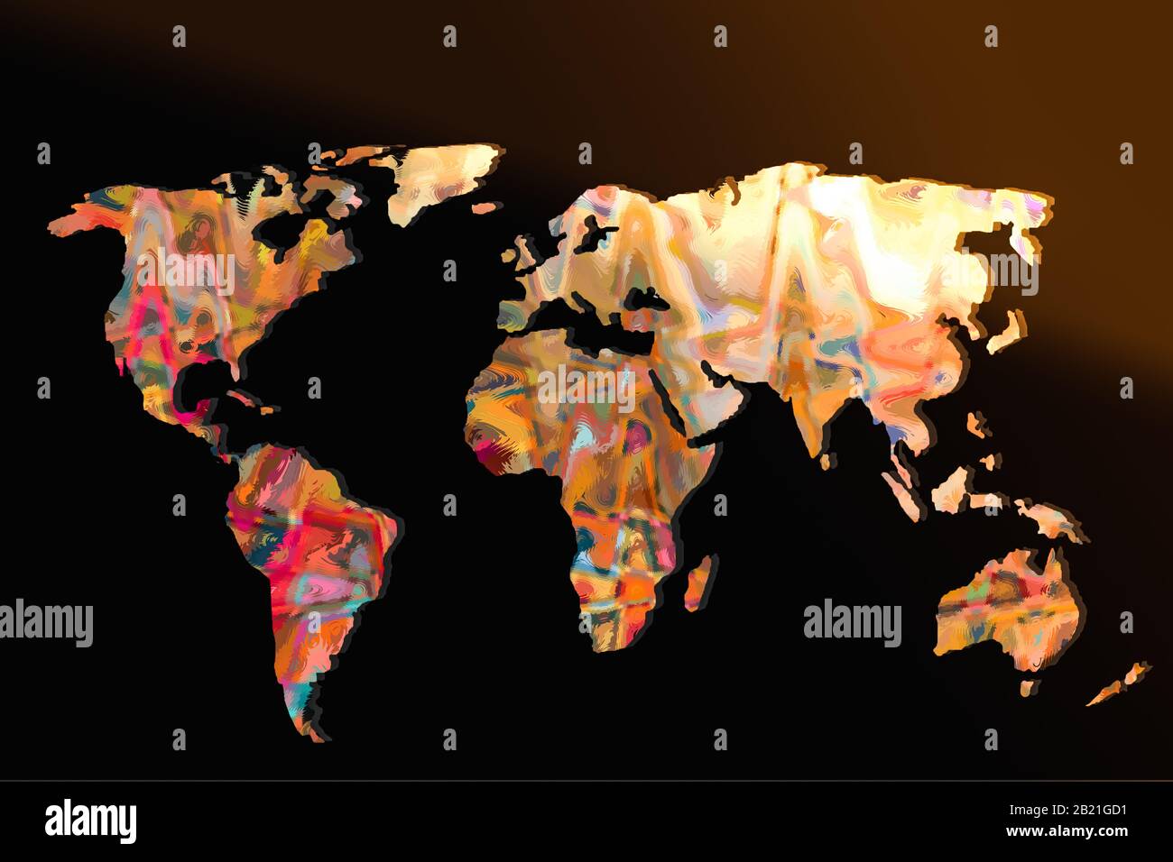 Roughly outlined world map with a colorful background patterns Stock ...