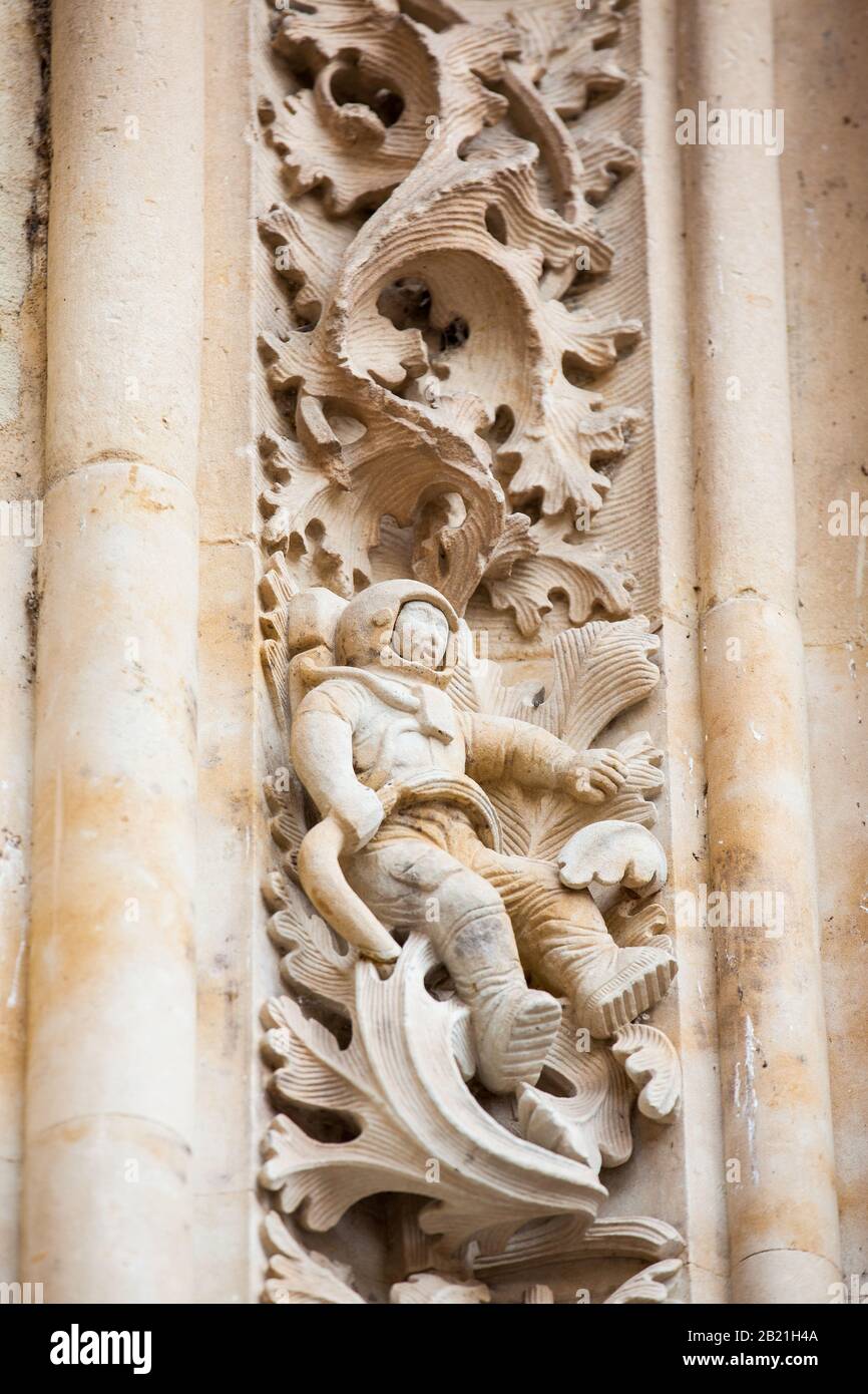Astronaut carved on the facade of the historical Salmanca Cathedral ...