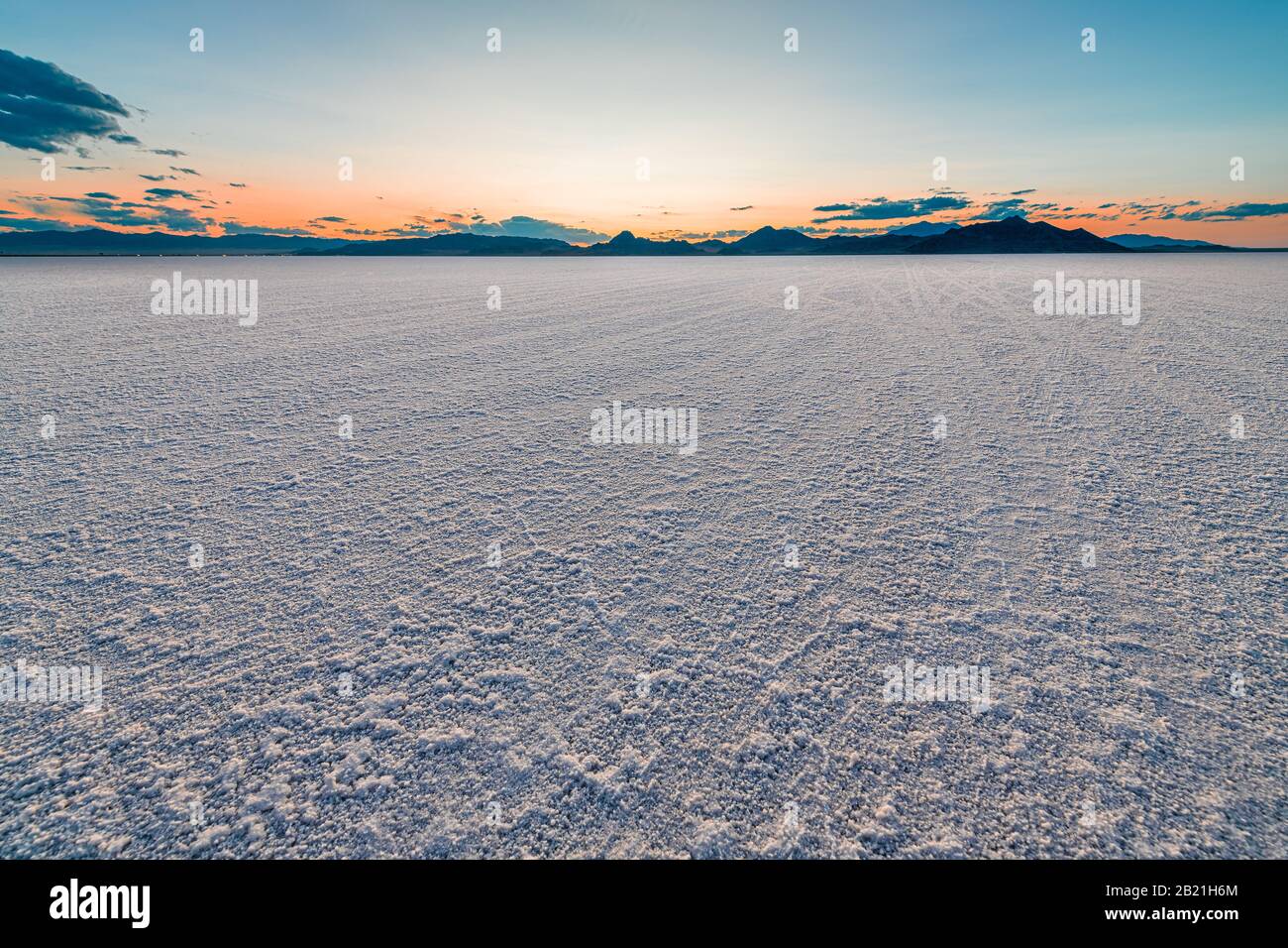 Bonneville Salt Flats colorful landscape twilight sunset near Salt Lake ...