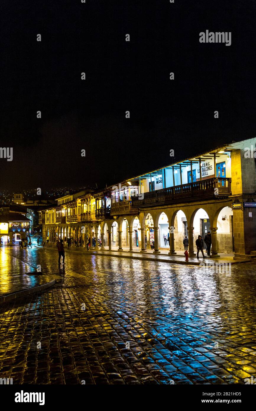 Plaza de Armas at night, Cusco, Sacred Valley, Peru Stock Photo - Alamy