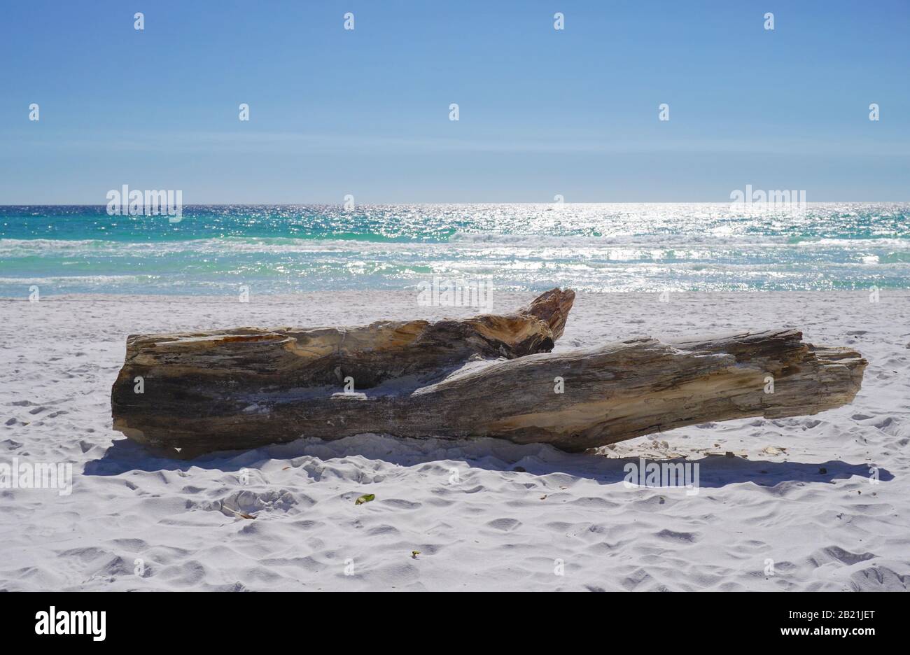 Log Sitting On Beach At Destin Stock Photo - Alamy