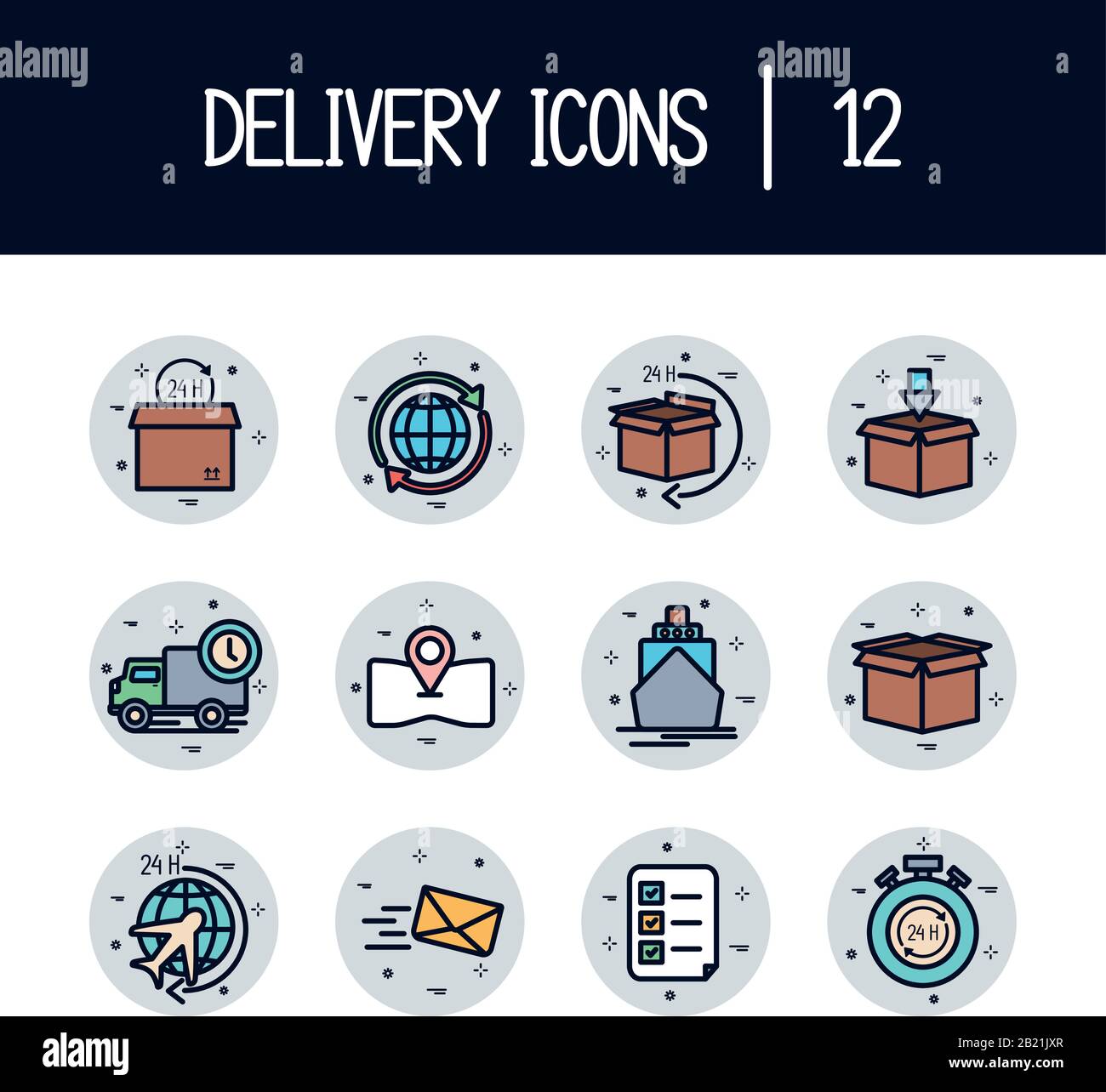 12 fill block style icon set design, Delivery logistics transportation ...