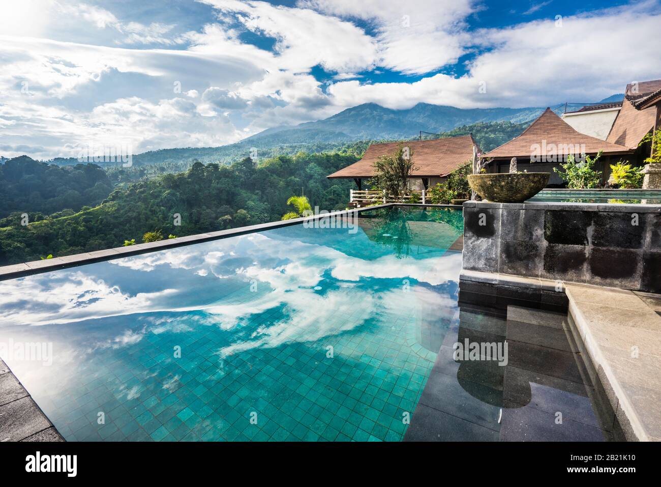 infinity pool at Rinjani Lodge resort, Senaru, on the slopes of Mount ...