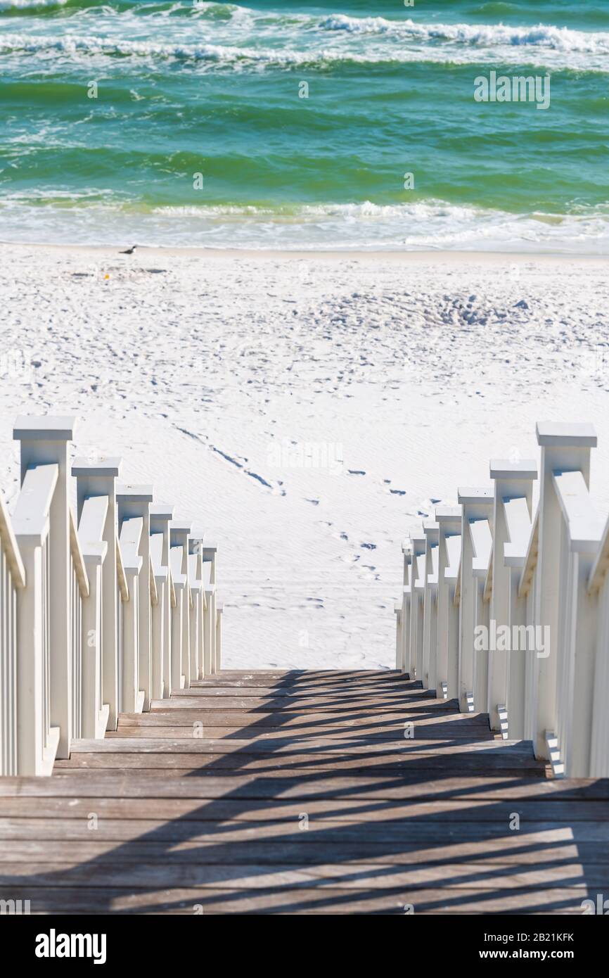 Seaside, Florida railing wooden stairway walkway steps vertical view of ...