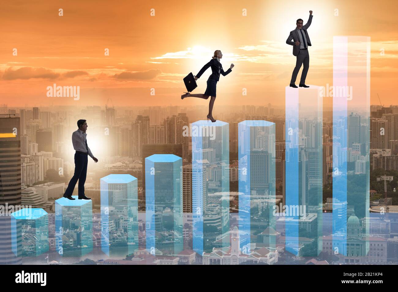 The business people climbing bar charts in growth concept Stock Photo ...
