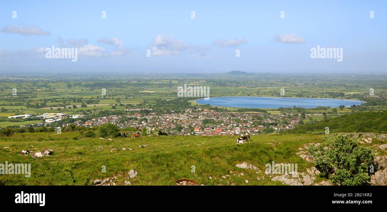 June 2015 - the village of Cheddar with reservoir from the top of the ...