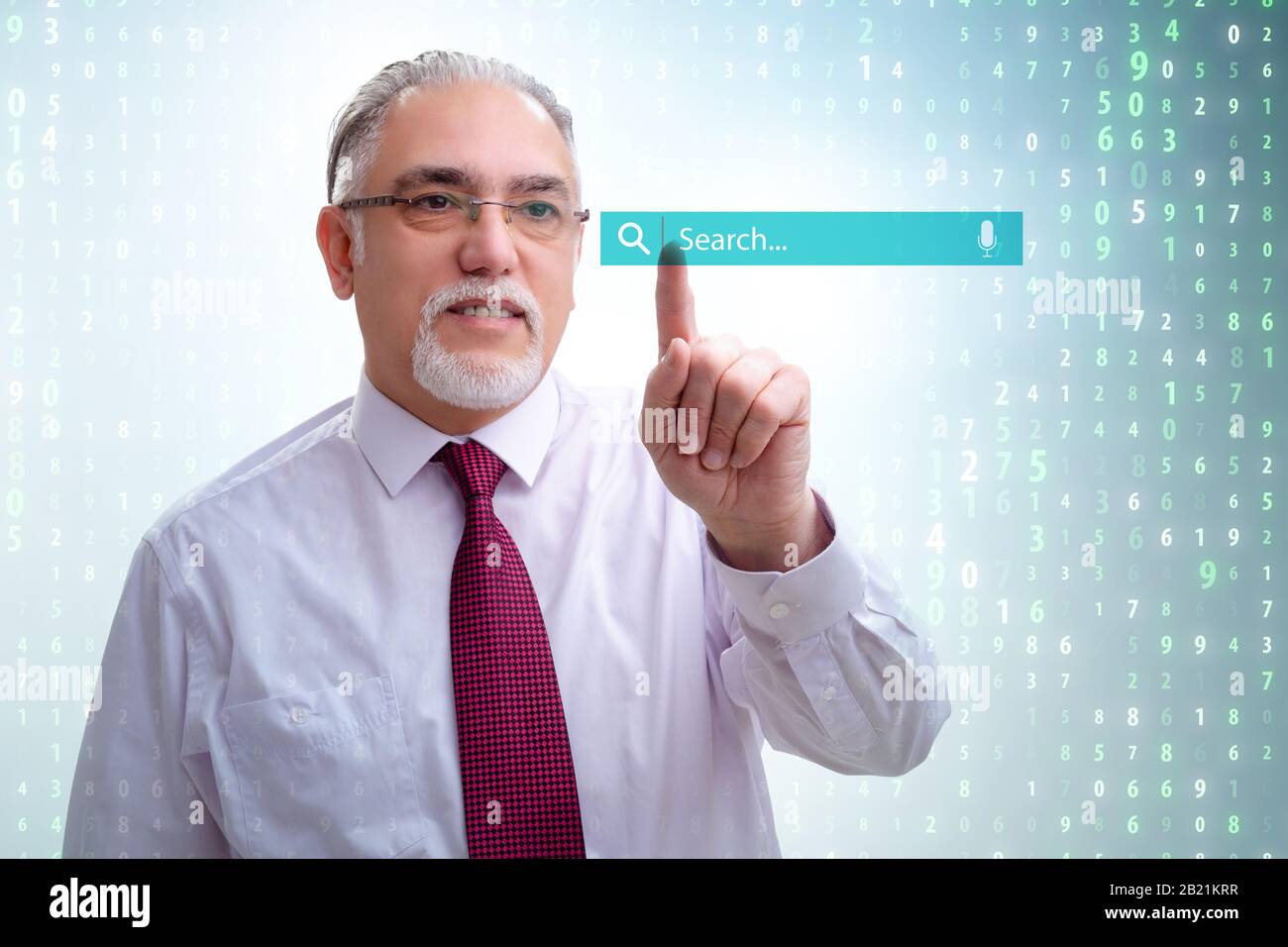 Search concept with the businessman pressing button Stock Photo - Alamy