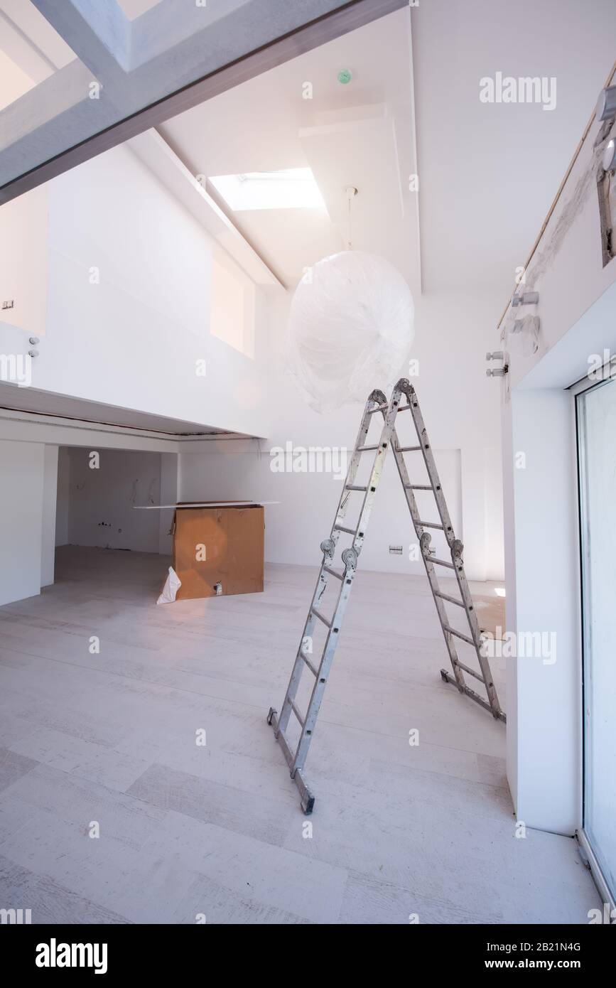 ladder in Interior of apartment during construction, remodeling ...