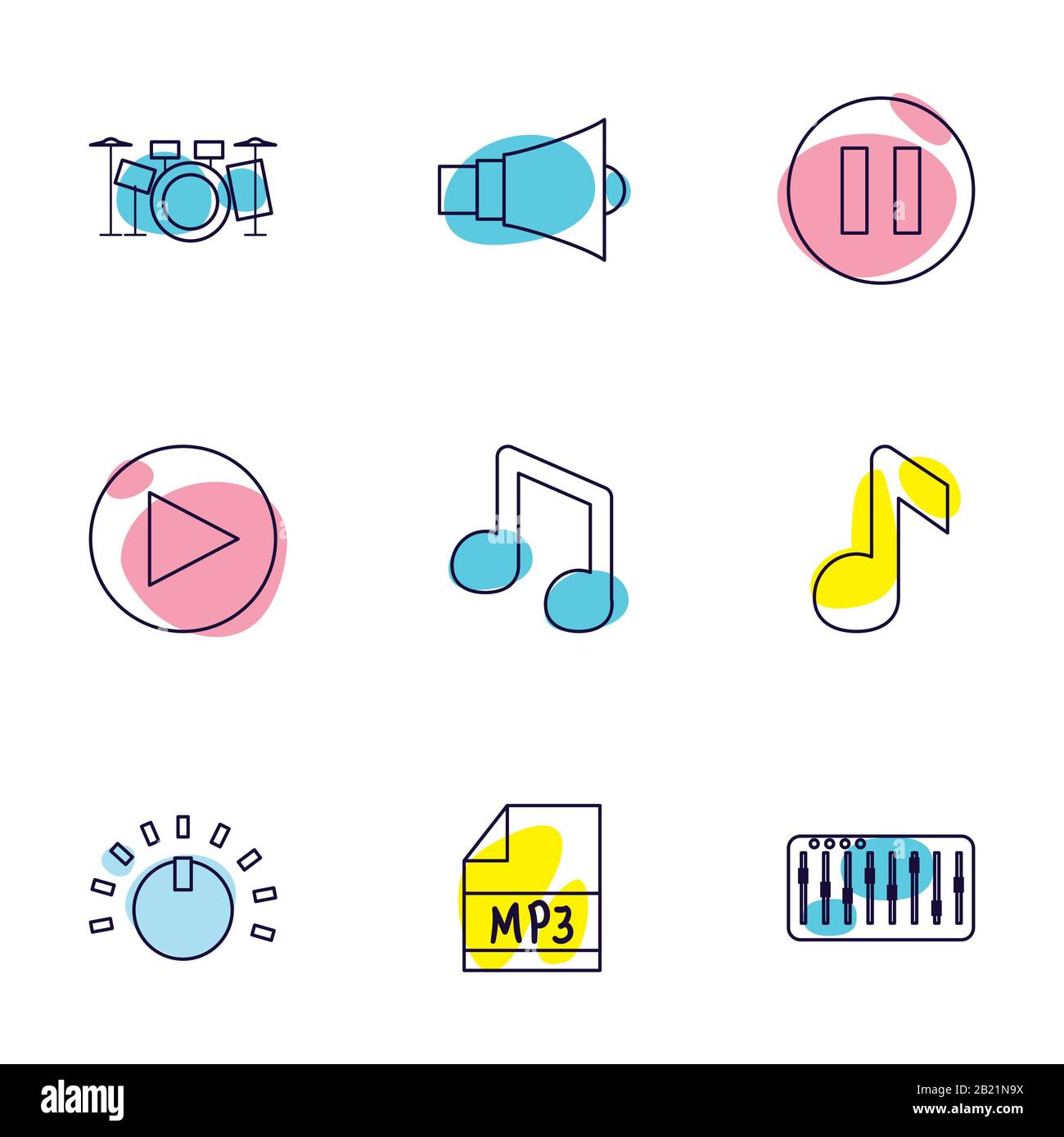 line style icon set design, Music sound melody song musical art and ...