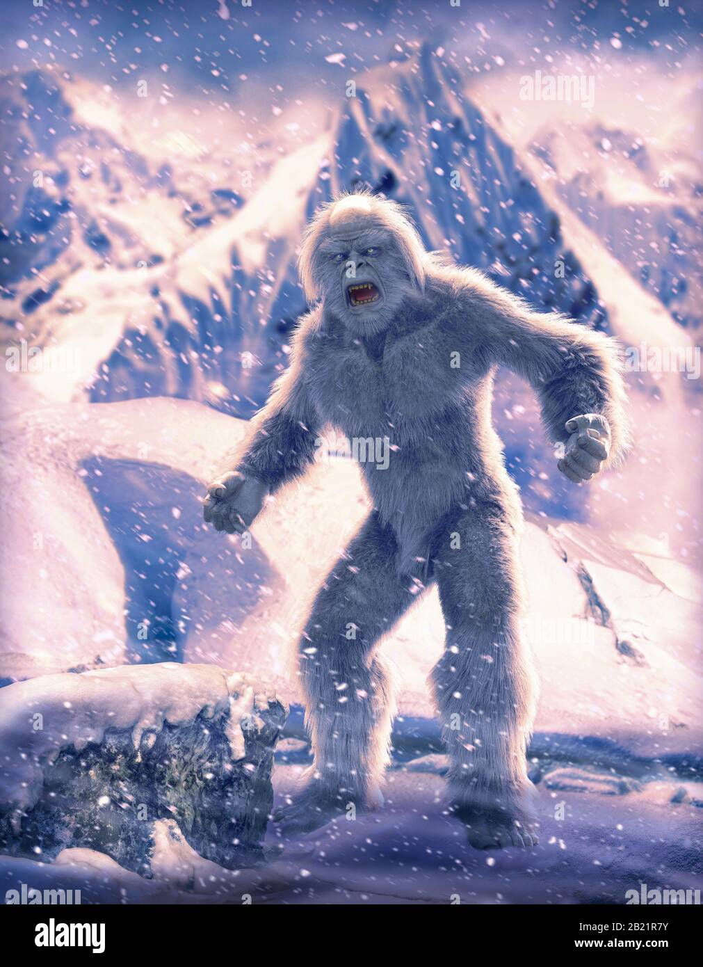 Legendary Yeti, wild snowman in the frozen Himalayan mountains, 3d ...