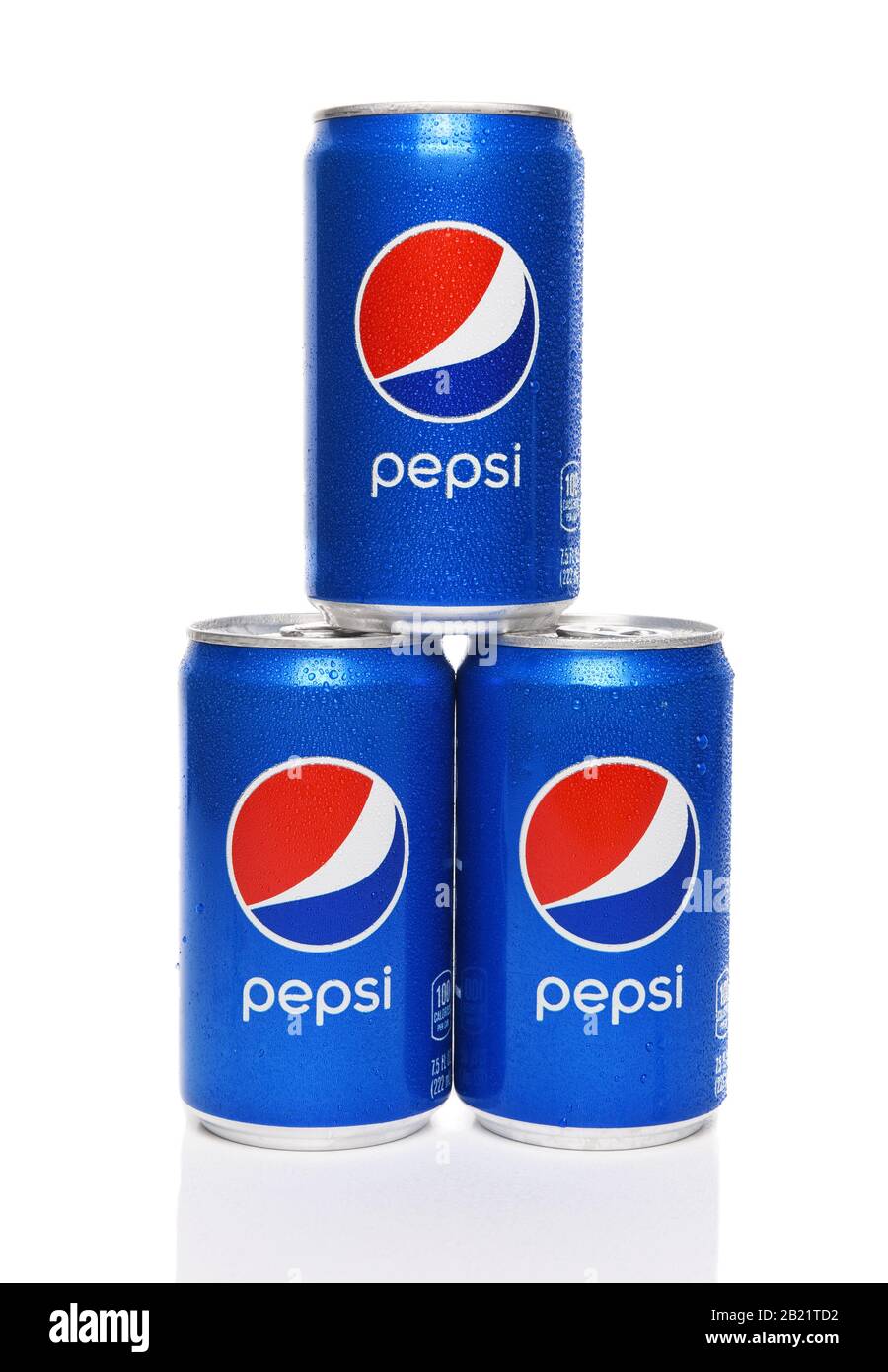 IRVINE, CALIFORNIA - 23 OCT 2019: Three Pepsi Mini Cans stacked covered ...