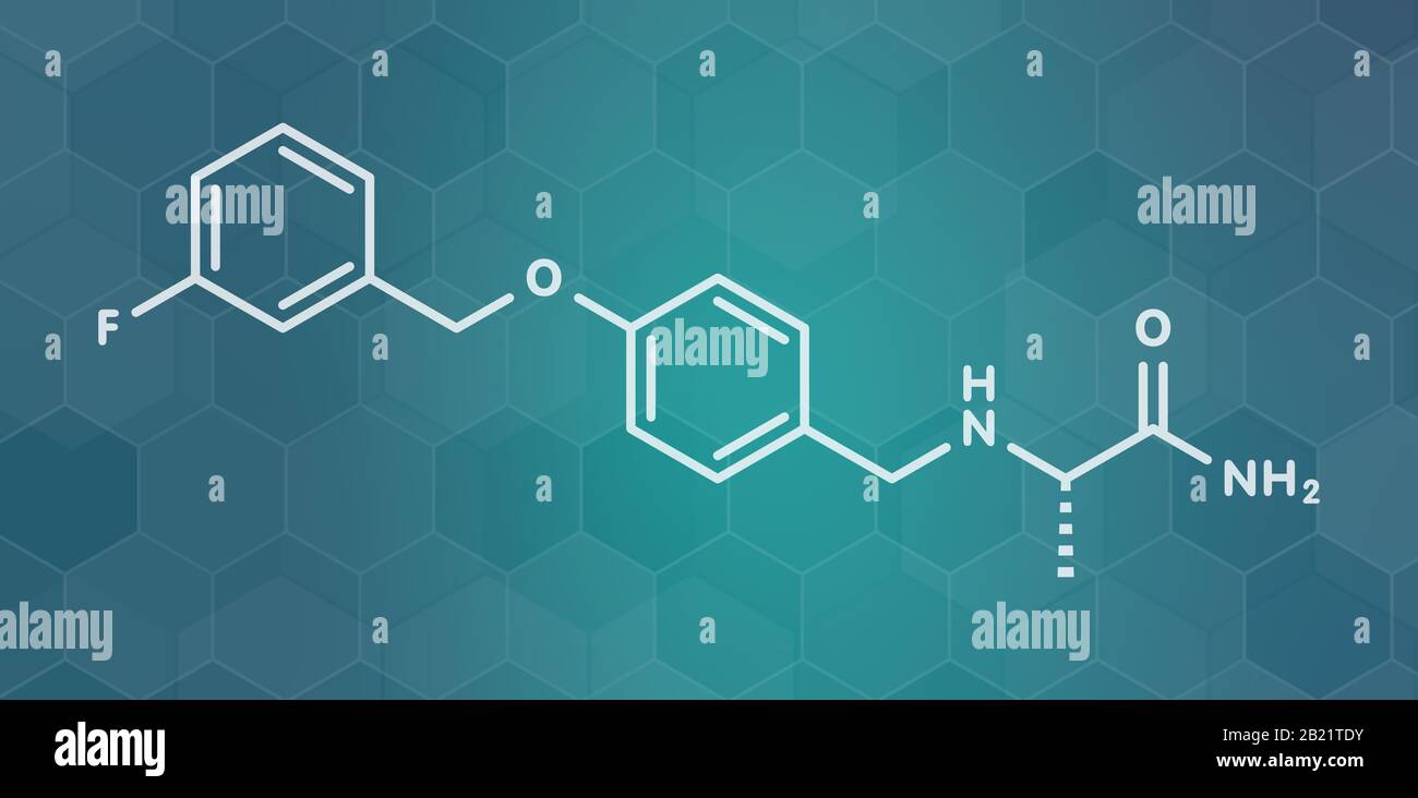 Safinamide Parkinsons disease drug molecule, illustration Stock Photo ...