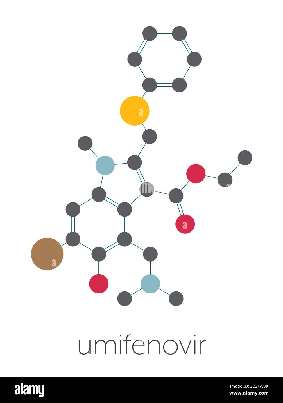 Umifenovir influenza drug molecule, illustration Stock Photo - Alamy