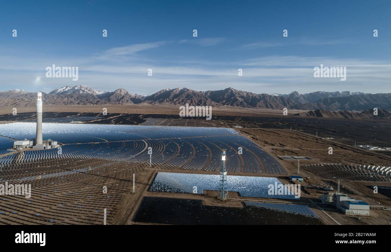Aerial view of solar thermal plant Stock Photo - Alamy