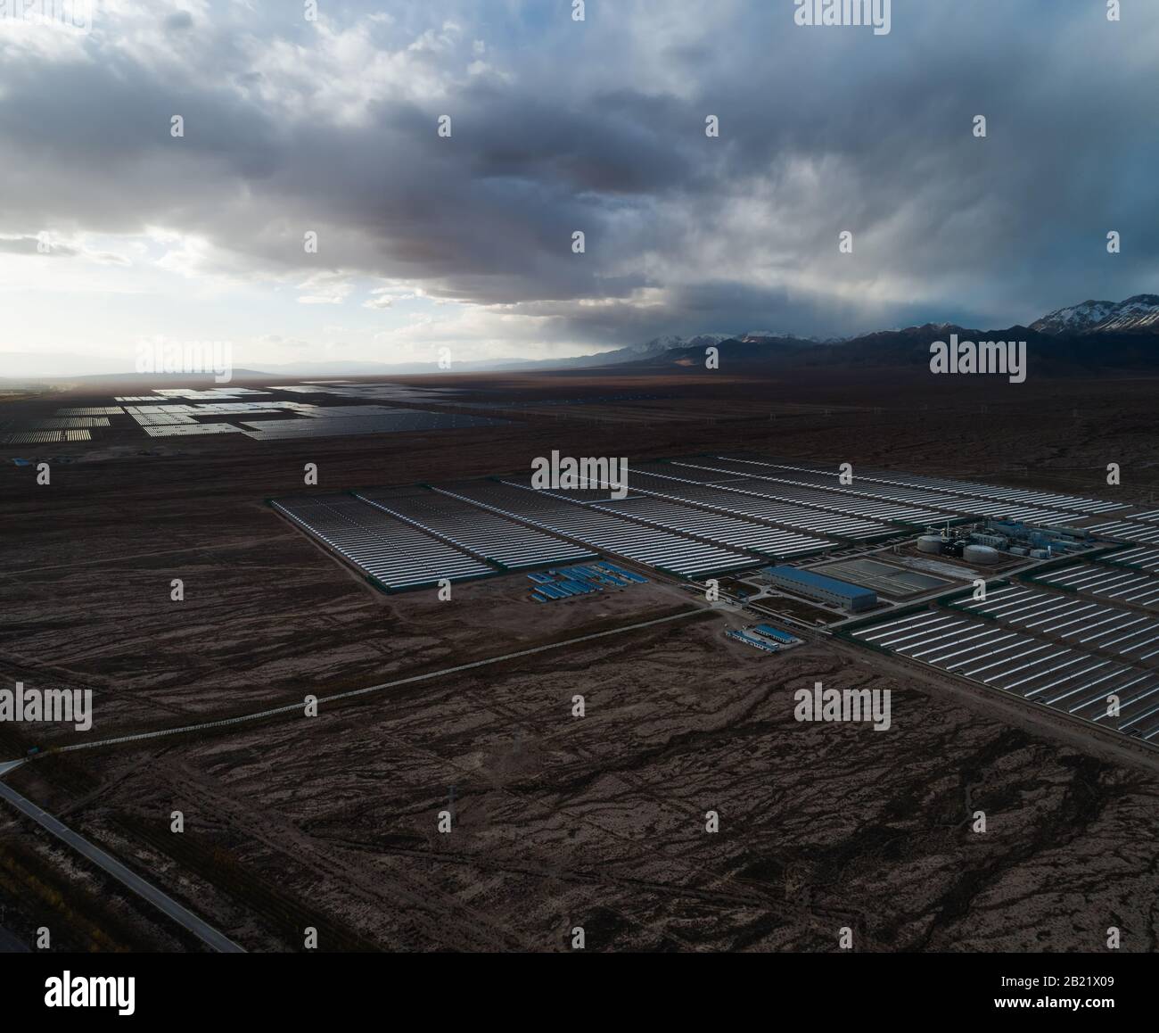 Aerial view of solar thermal plant Stock Photo - Alamy