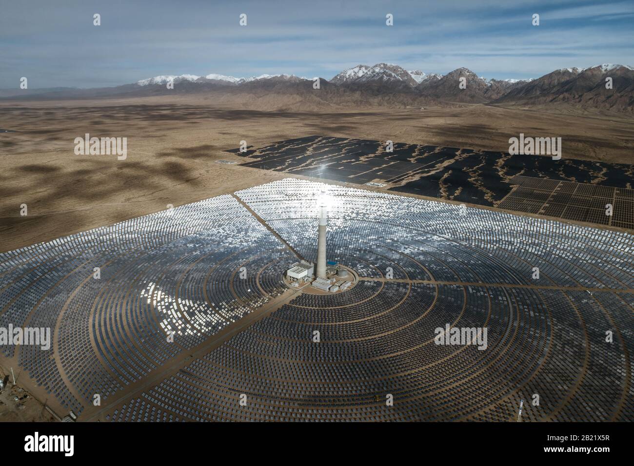 Aerial view of solar thermal plant Stock Photo - Alamy