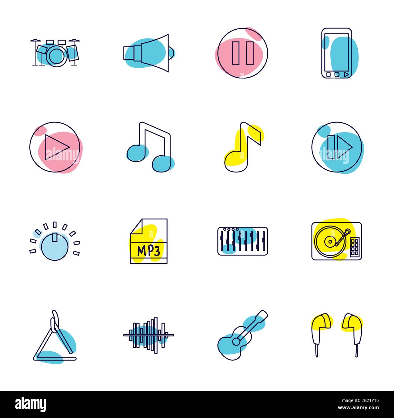 line style icon set design, Music sound melody song musical art and ...