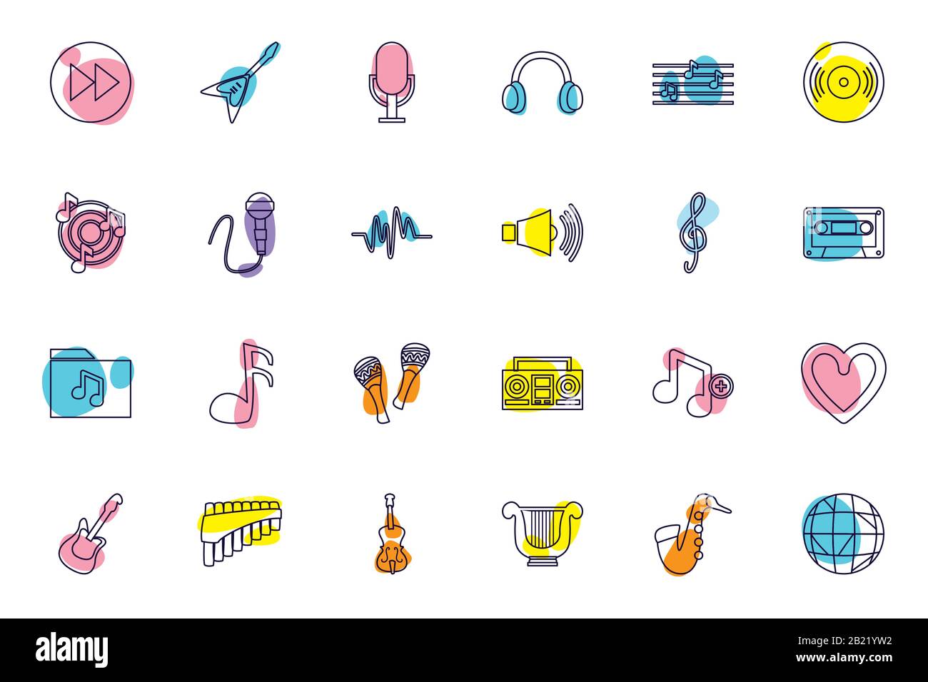 line style icon set design, Music sound melody song musical art and ...