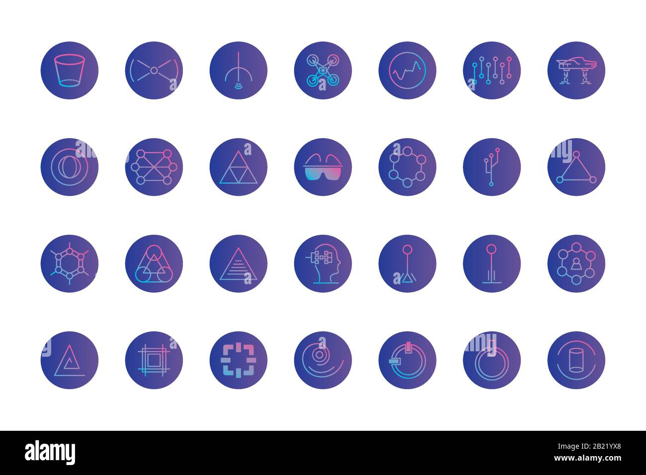 gradient style icon set design, futuristic virtual technology modern ...