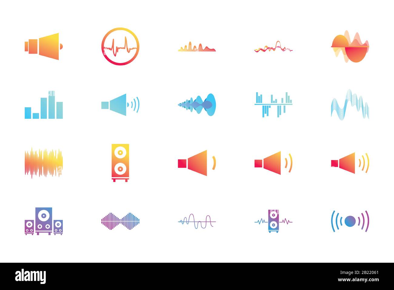 gradient style icon set design, waves music sound melody musical song ...