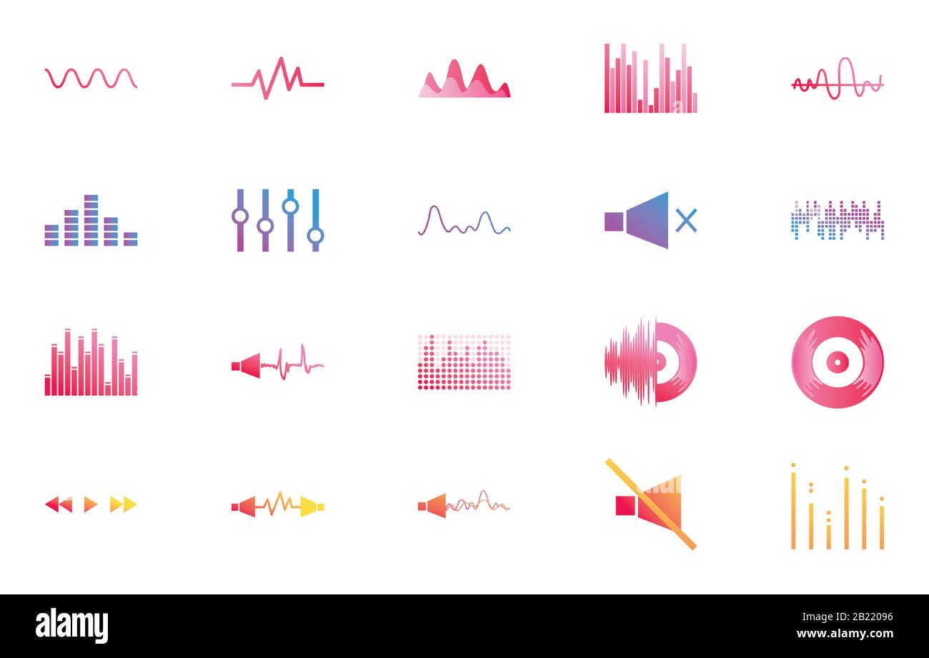 gradient style icon set design, waves music sound melody musical song ...