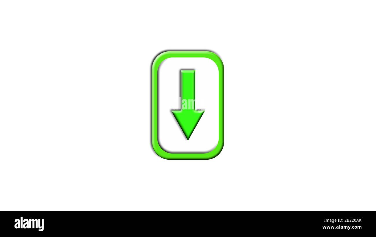 Down arrow play button. Green button pointing down Stock Photo - Alamy