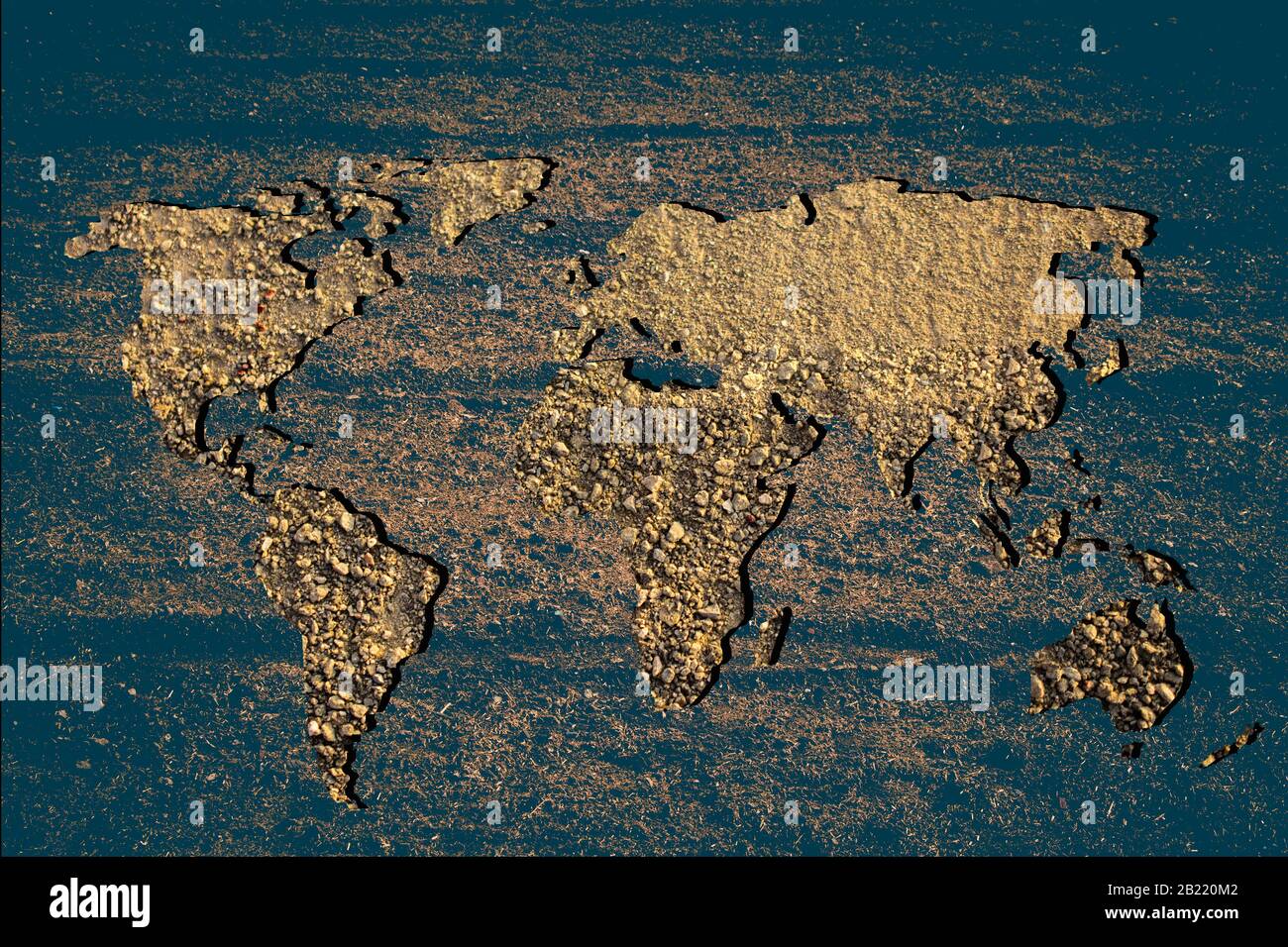 Roughly outlined world map with stone gravel pebble fillings Stock ...