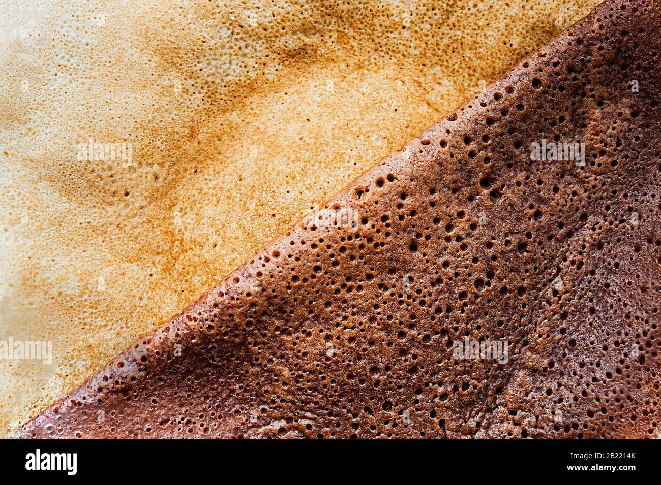 Ready-made dark and light baking pancakes next to each other. Color ...