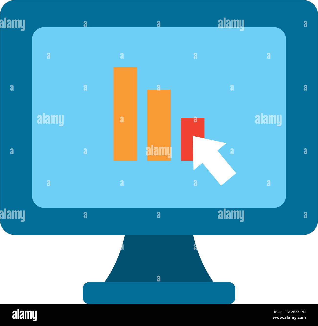 Workflow with arrow inside computer flat style icon design, Infographic data information ...